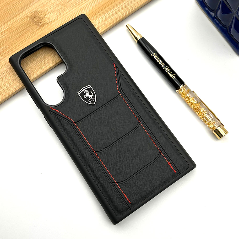 Samsung Galaxy S25 Ultra Ferrari Car Stitched Leather Case Black ...